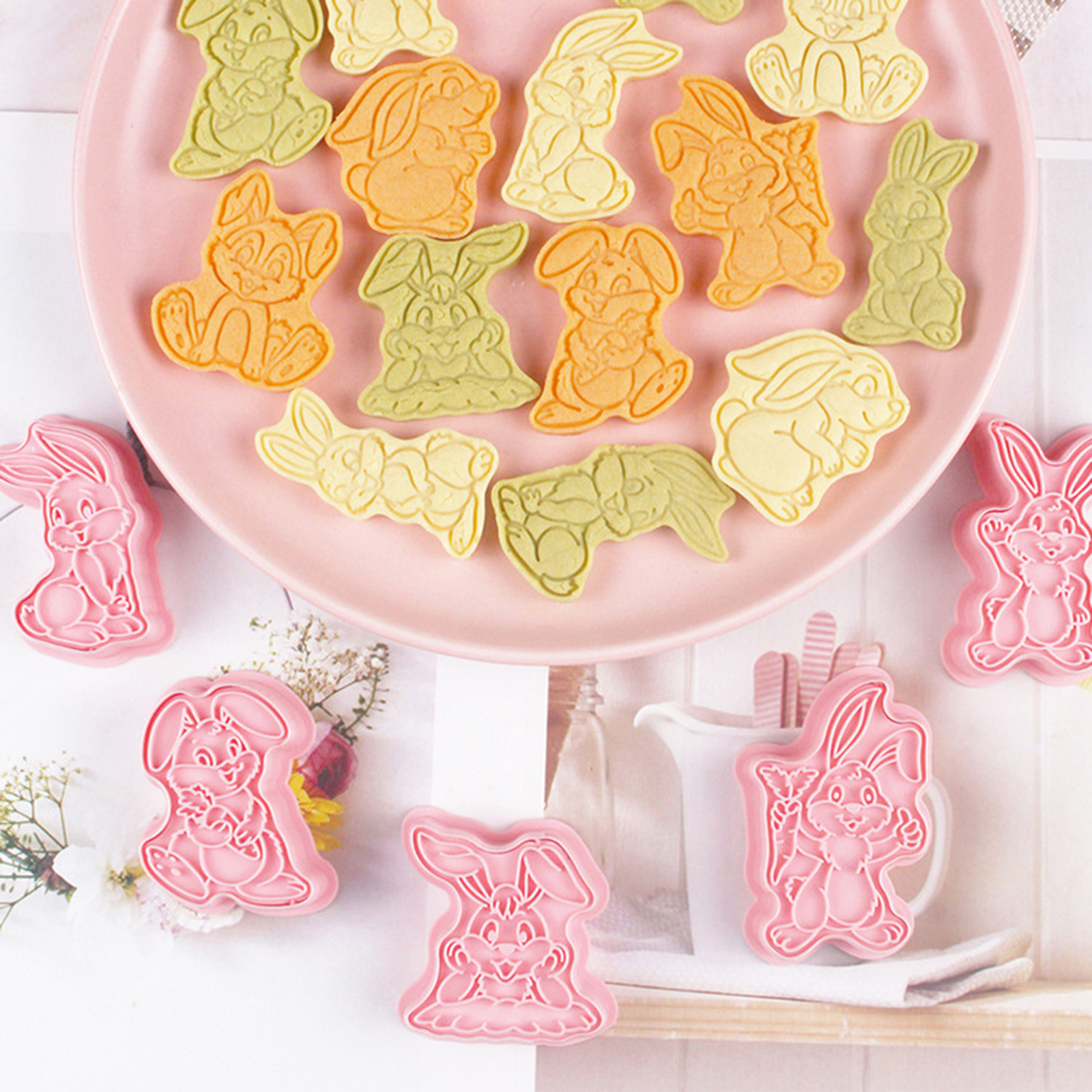 8pcs/set Candy Cutter Reusable Diy Pink Bunny Shaped Biscuit Maker Mold ...