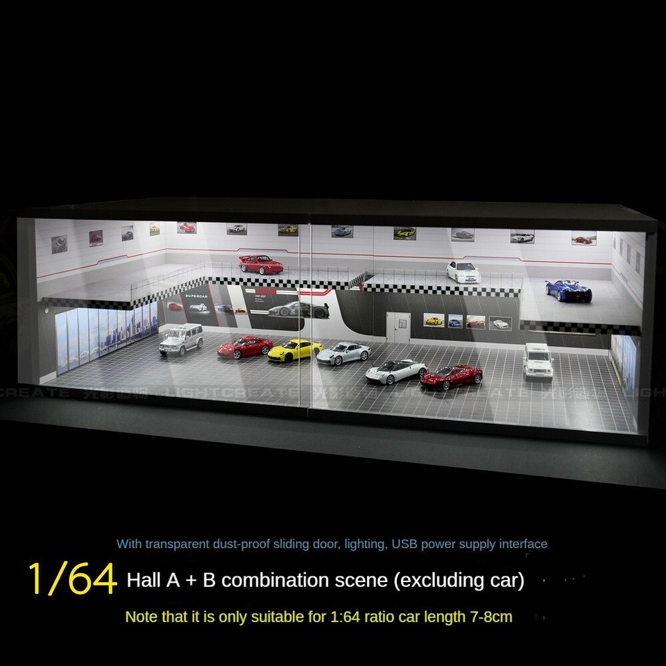 1/64 Diorama Diecast Car Garage Model LED City Car Showroom Scene Model ...