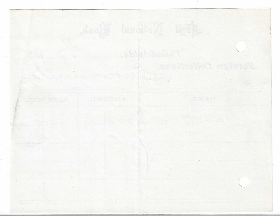 1880's Foreign Collections Slip, First National Bank, Philadelphia ...