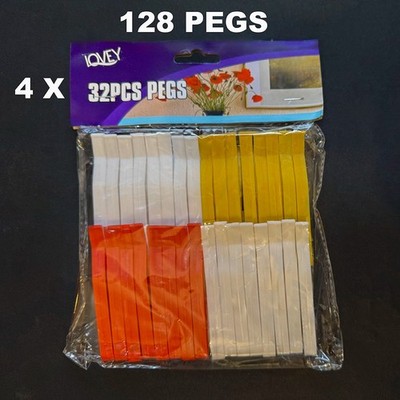 128PCS (4x32pc) Plastic Clothes Pegs Strong Quality Long Pegs Colors ...