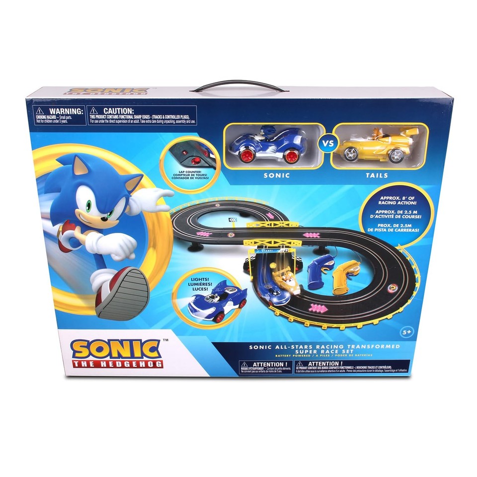 NKOK Sonic & Tails RC Slot Car Race Set, Figure-8 Track, Lap Counter ...