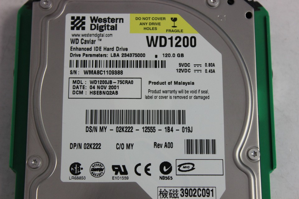 DELL 2K222 3.5 120GB IDE HARD DRIVE WESTERN DIGITAL WD1200 WITH ...