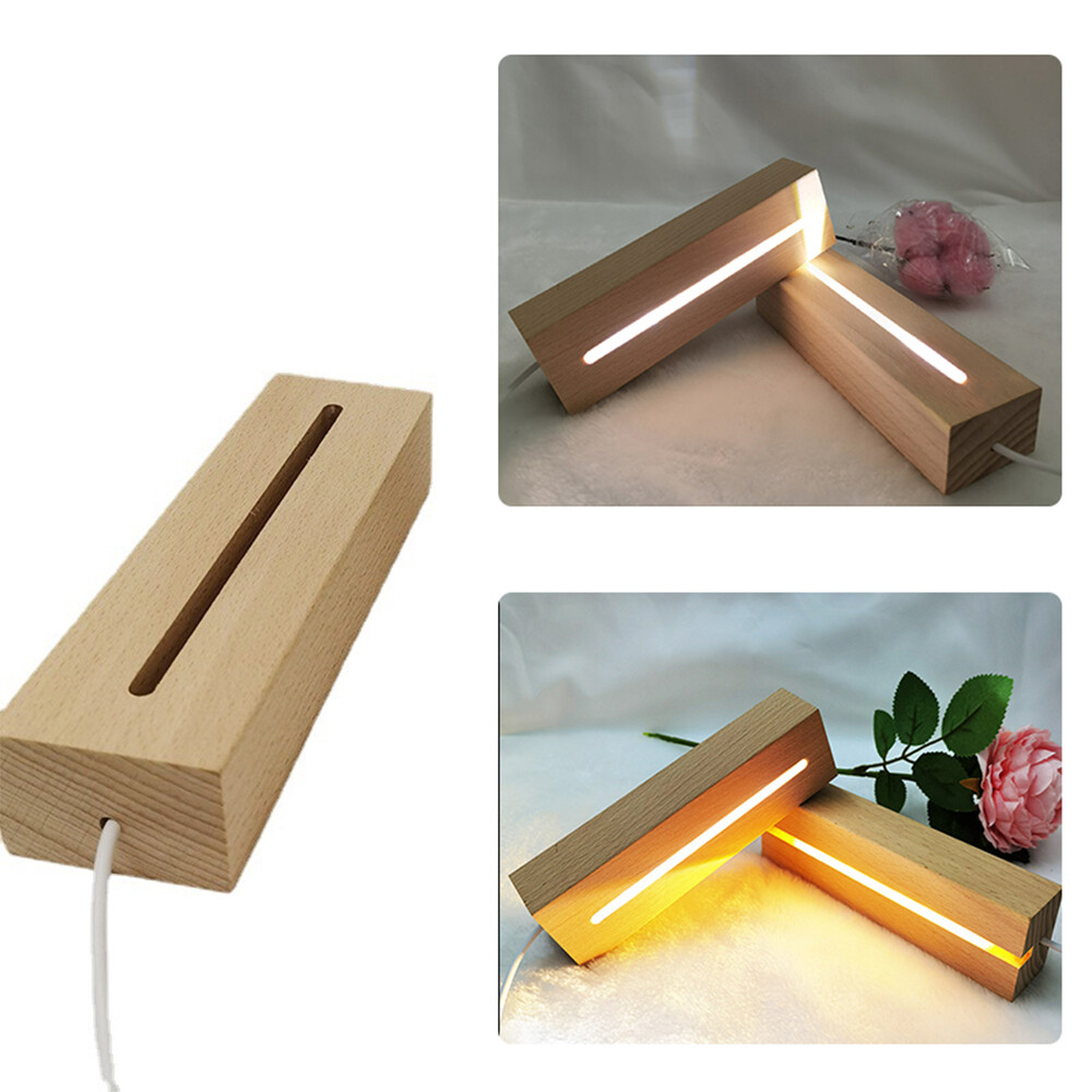 LED Light Display Base Wood Stand Rectangle USB Lamp Resin Craft Holder ...