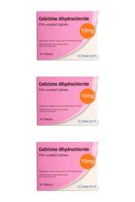 Cetirizine 10mg Tablets Hayfever and Allergy Relief - 3X 30 Pack ...
