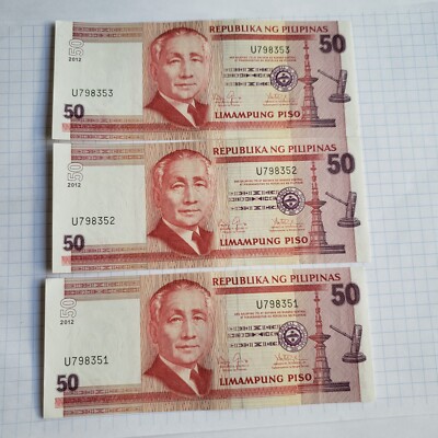 Philippines 2012 50 Piso with Consecutive Serial Series Total Of 3 ...