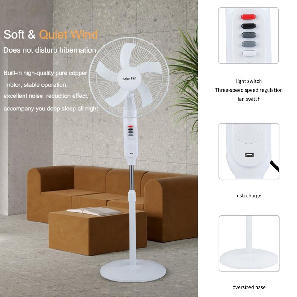 Rechargeable fan 16” Solar Panel, USB, Lamp, 18000 mAH Battery, Stand ...