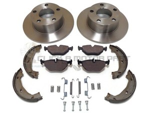 BMW E36 COMPACT REAR 2 BRAKE DISCS & PADS AND HANDBRAKE SHOES SET ...