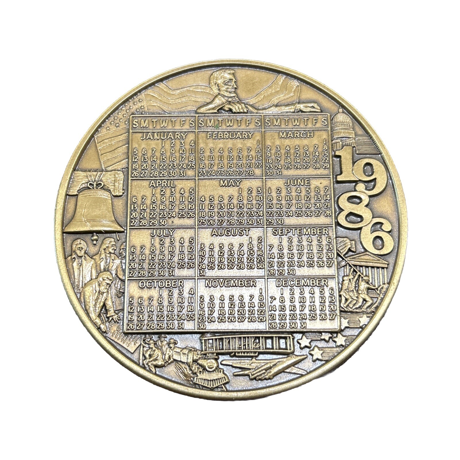 1986 Restoring America's Heritage Statue Of Liberty Calendar 3" Bronze ...