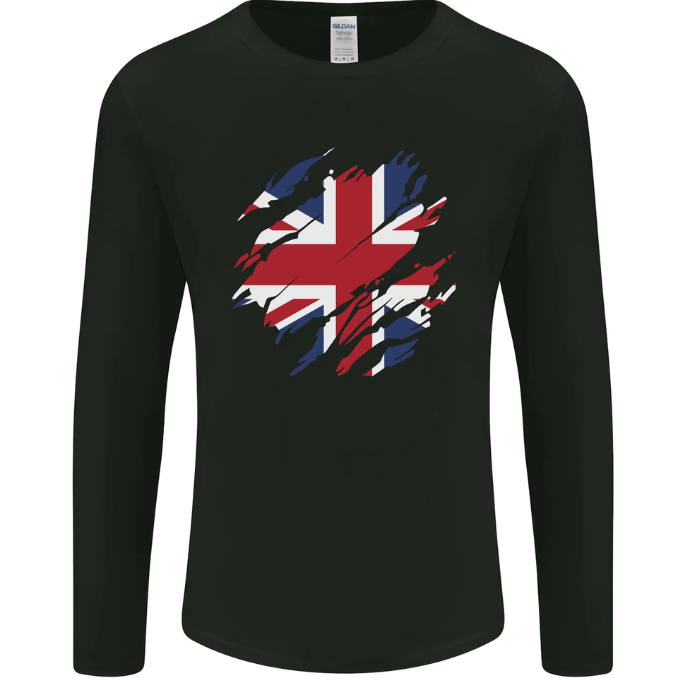 Torn British Flag Union Jack Britain Mens Long Sleeve T-Shirt | eBay