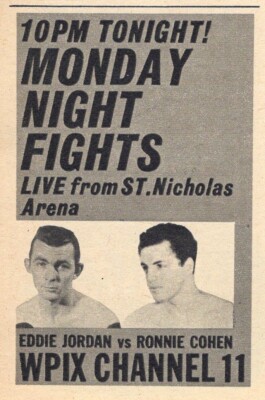 1960 WPIX NY TV AD ~ BOXING ST. NICHOLAS ARENA EDDIE JORDAN vs RONNIE ...