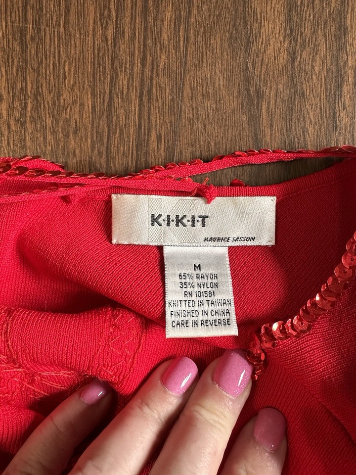 Kikit Red Holiday Sequin Bow Sweater. Womens Sz M. Pull On. Key Hole ...