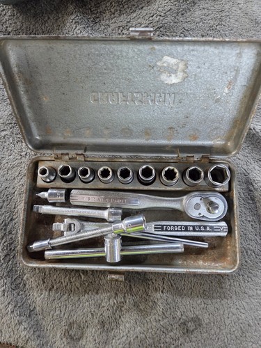 VINTAGE CRAFTSMAN 1/4 INCH DRIVE SOCKET SET WITH METAL CASE MADE IN USA ...