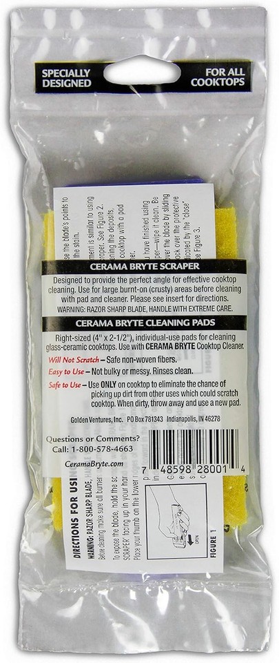 Cerama Bryte 1 x Scraper & 1 x Pad Kit Cooktop and Stove Top Cleaner ...