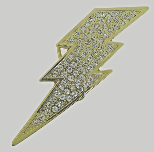 Lightning Bolt Belt Buckle Iced Style The Flash Gold Metal Rhinestone ...