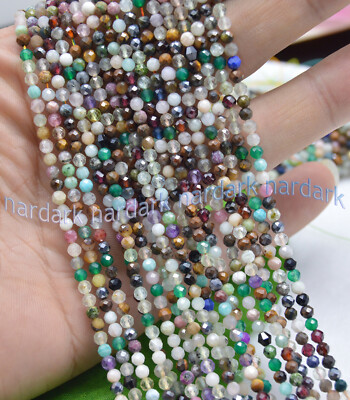 Faceted 2mm Genuine Natural Mixed Color Multi-class Gems Round Loose ...