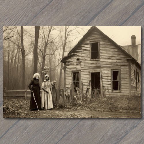 👻 POSTCARD Weird Creepy Vintage Family Halloween Cult Unusual House | eBay