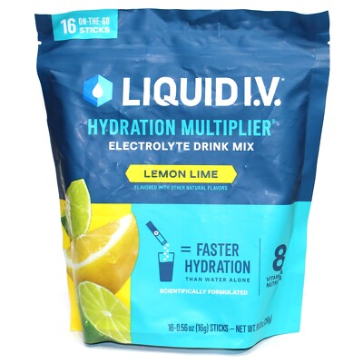 Liquid IV Hydration Multiplier Lemon Lime 16 Sticks Electrolyte Mix ...