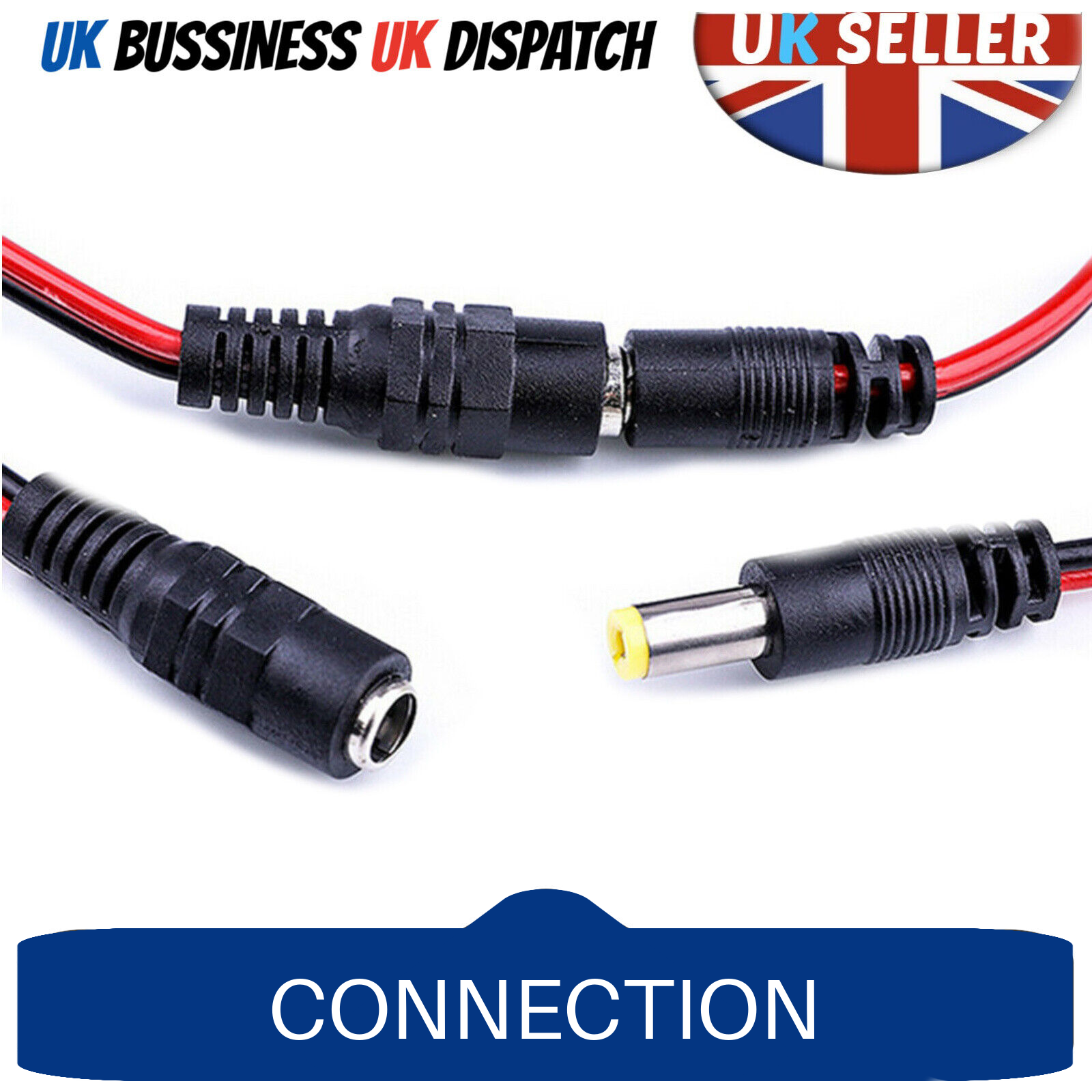 Male / Female 5.5mm x 2.1mm 25cm DC Power Barrel Jack Connector Lead ...