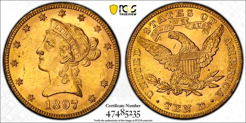 1897 $10 * PCGS MS63+ " PLUS " CAC " GOLD Shield * LIBERTY Head EAGLE ...