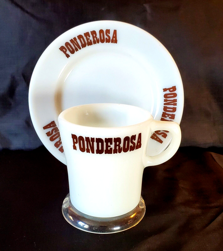 Vintage Ponderosa Restaurant Pyrex Coffee Cup and Saucer Milk Glass ...