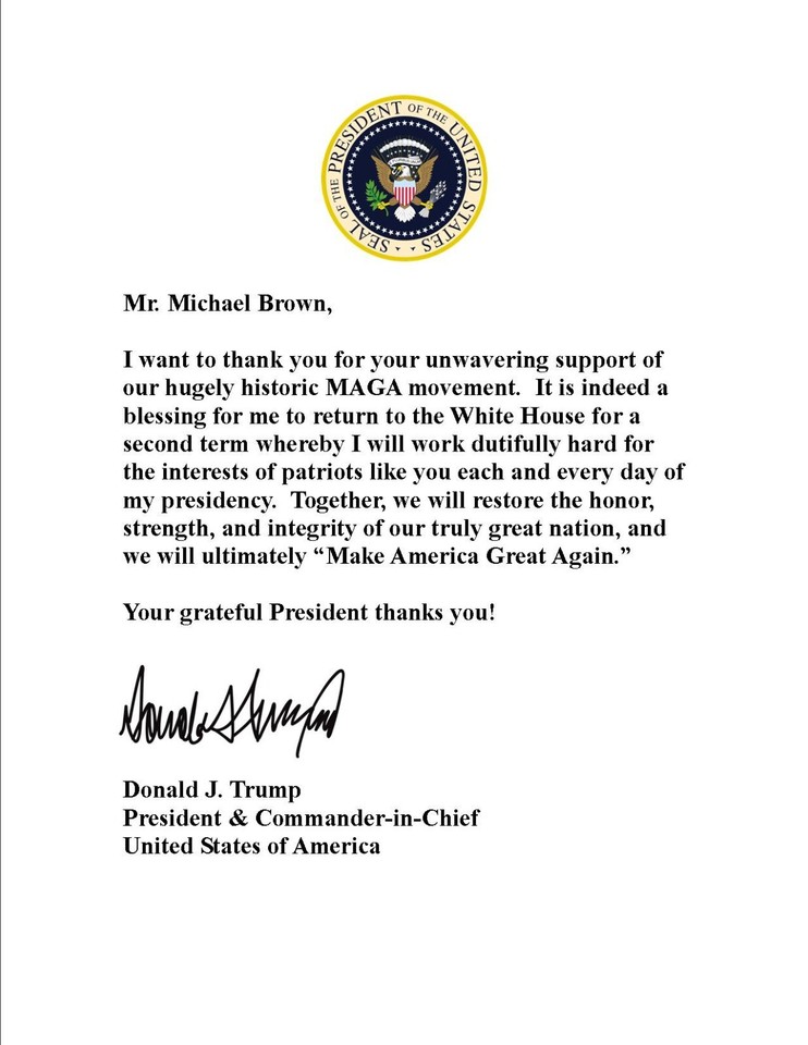 Donald Trump signed Re-election letter Customized to YOUR NAME 47th ...