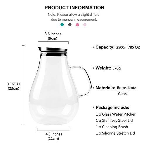 2.5 Liter Glass Pitcher With Lid 3/5 Gallon Ice Tea Pitchers 2.6 Quart ...