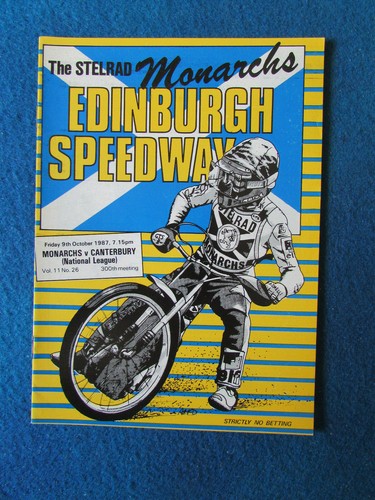 Edinburgh Monarchs v Canterbury Speedway Programme 9/10/87 | eBay