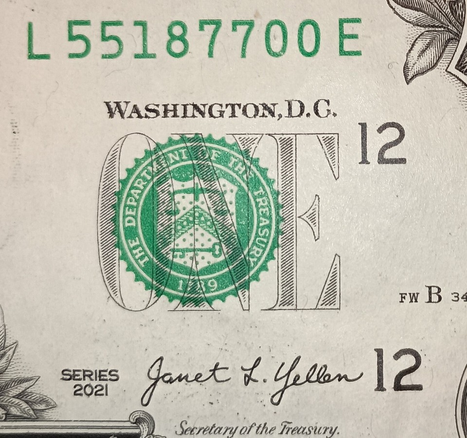L55187700E $1 Miscut Misaligned Error One Dollar Bill 2021 Note | eBay