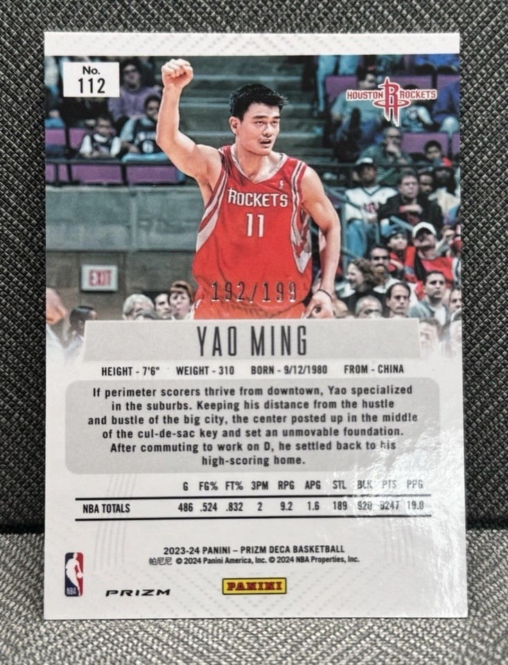 2024 Panini Prizm Deca #112 Yao Ming Red Prizm /199 Jersey Color Match ...