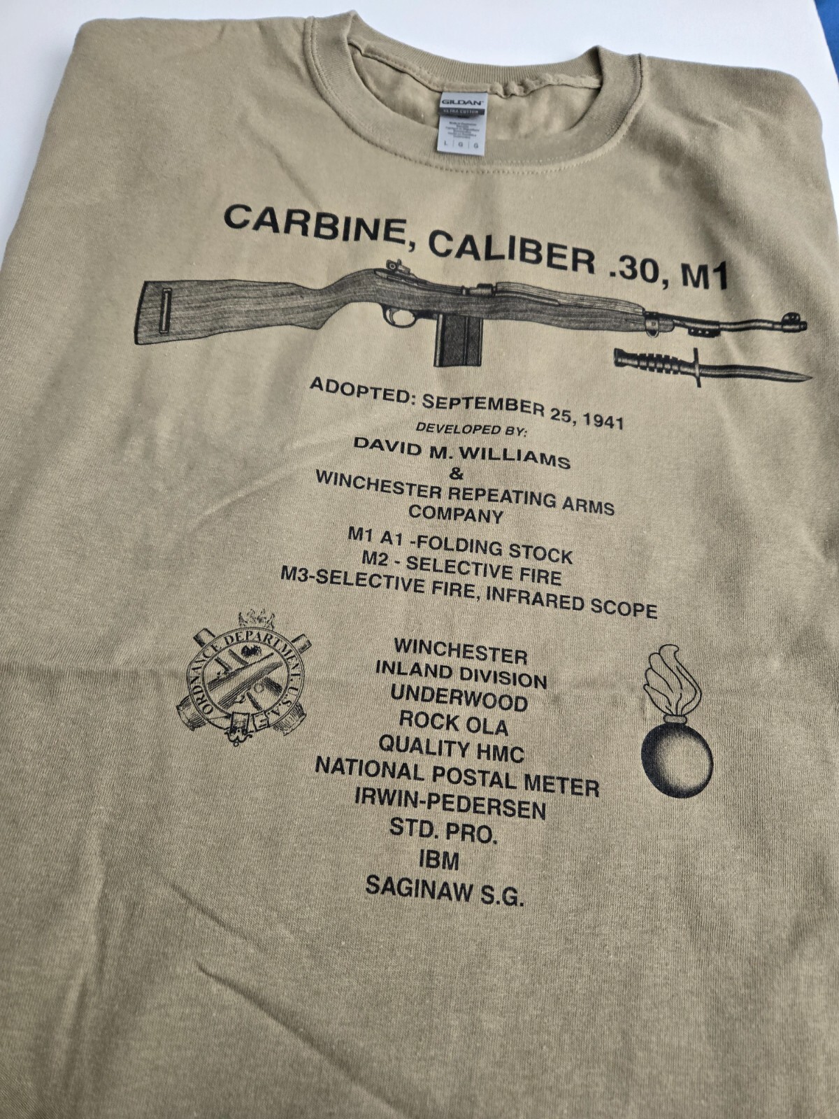 M-1 Carbine .30 Caliber Gun T-shirt Adult size: 2XL Olive drab. Image ...