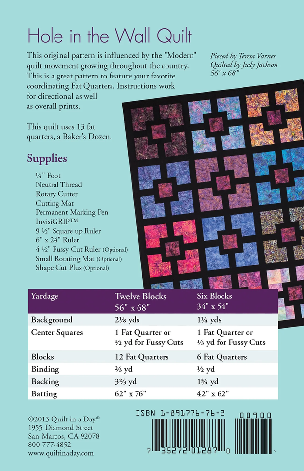 Hole in the Wall Quilt Pattern, Quilt in a Day, Sue Bouchard, 1287 EASY ...