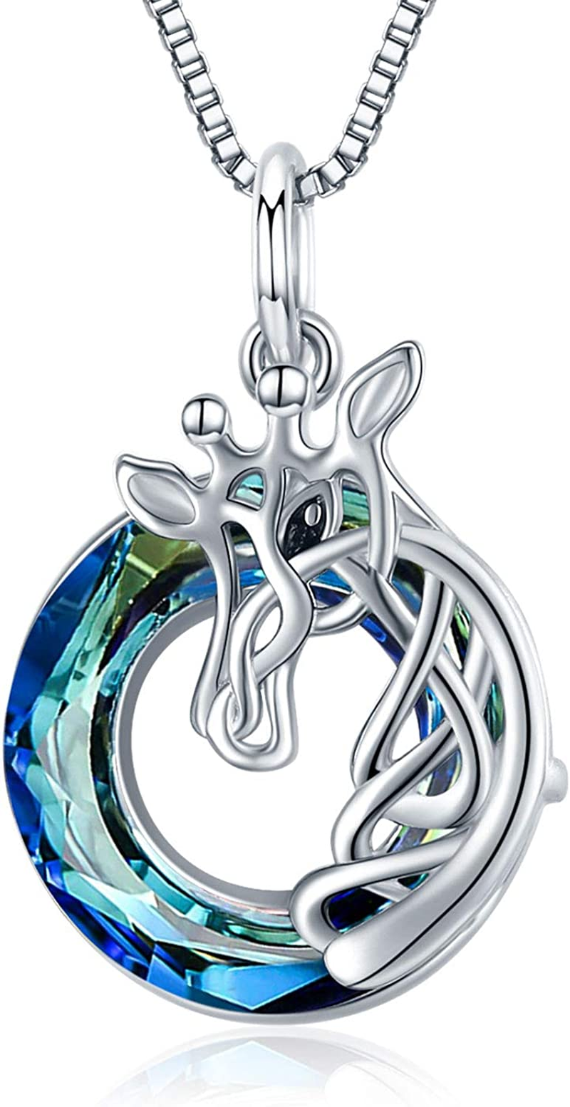 Celtic Knot Giraffe Head with Blue Crystals Pendant Necklace 925 ...