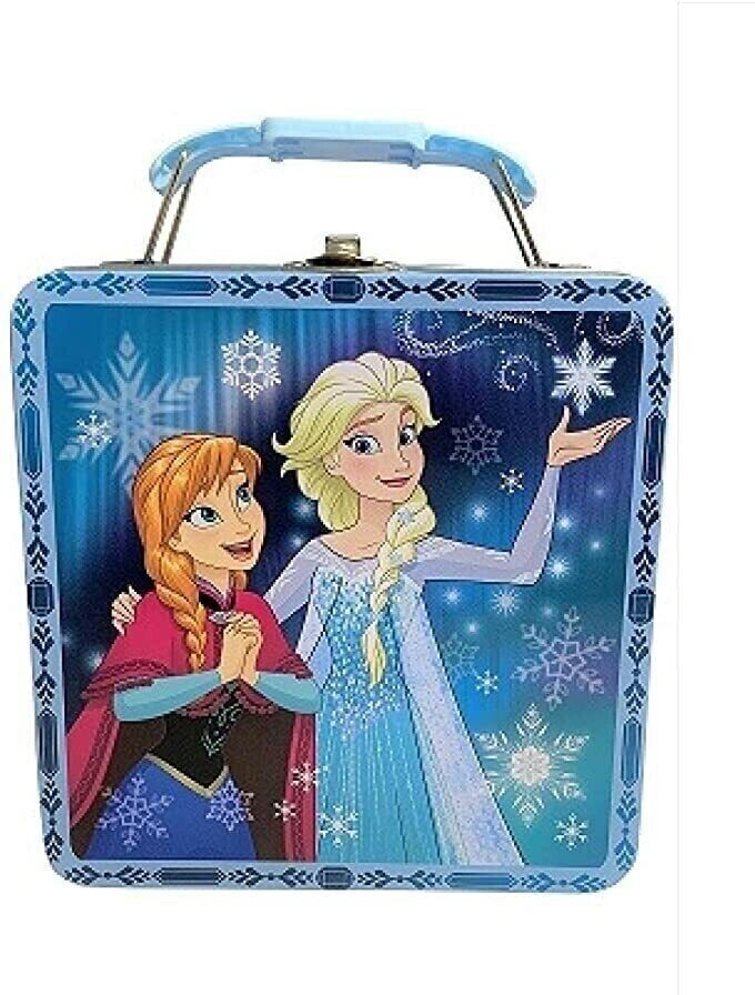 Disney Frozen Tin Tote Box,LUNCH BOX,FROZEN w BUCKLE "Elsa /Anna "6x6x2 ...