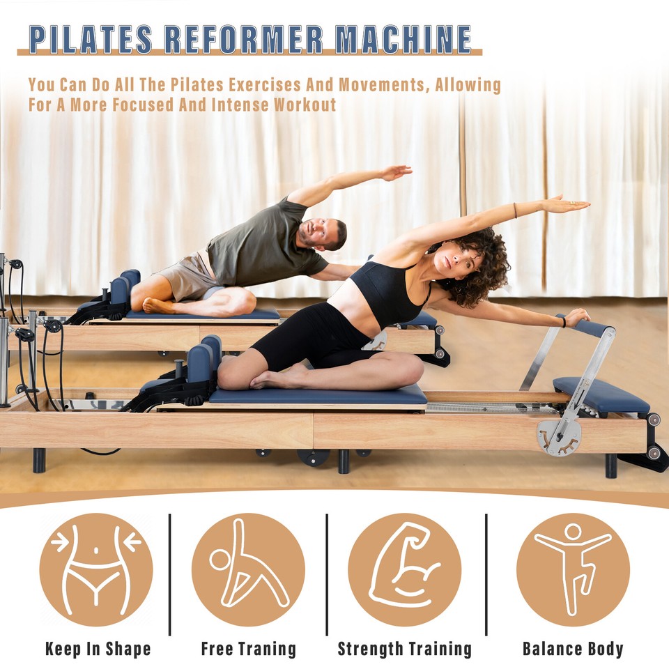 NAIZEA Foldable Pilates Reformer Oak Wooden Home Pilates Equipment ...
