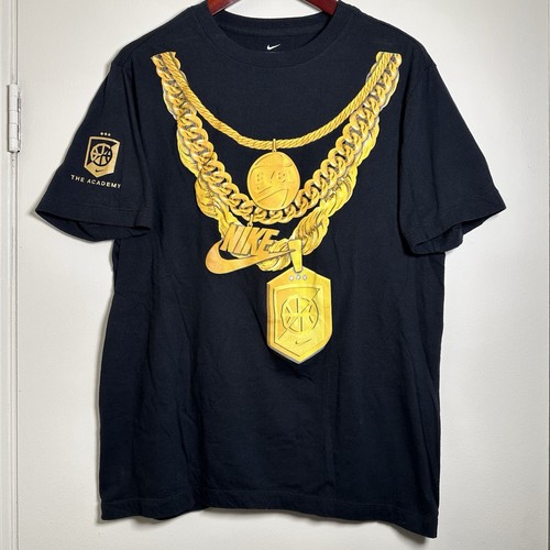 NIKE EYBL Gold Chain Bling Glitter Diamonds Men’s Medium T Shirt Black ...