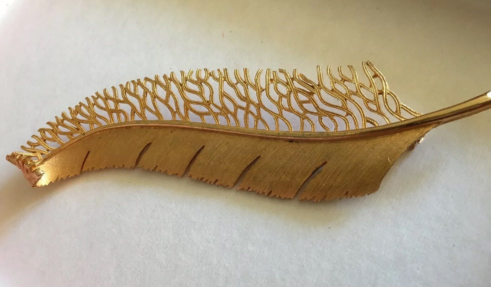 Huge Large Vintage Feather Brooch Pin Gold Tone Plume Quill Pin 5" | eBay