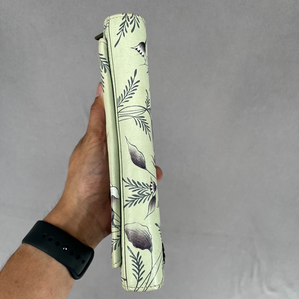 Anuschka Wallet Womens Green Butterfly Hand Painted Leather Floral Art ...