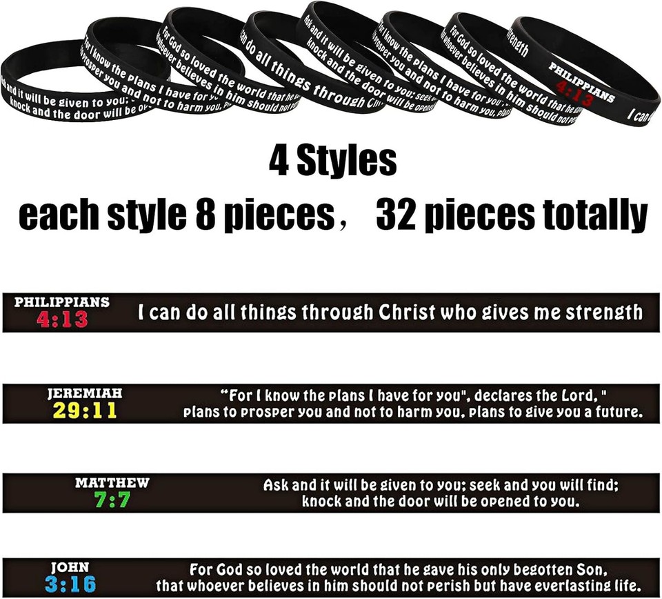 32 Pcs Bible Verses Silicone Bracelets Religious Rubber Wristbands ...