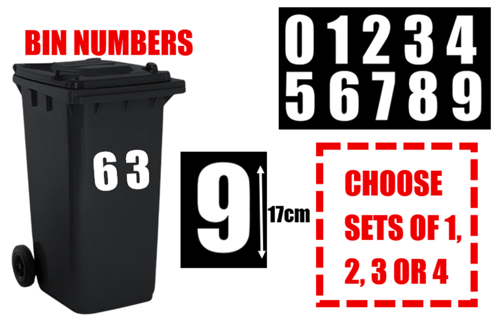 LARGE WATERPROOF SELF ADHESIVE STICKERS WHEELIE BIN NUMBERS WHEELY ...