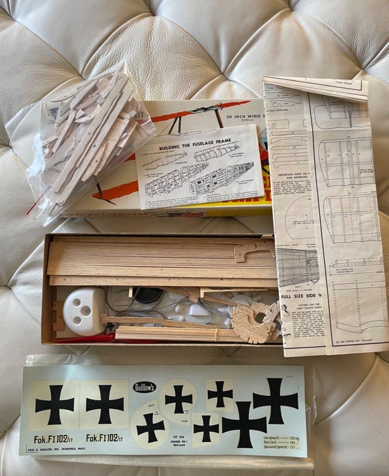 Guillow Fokker DR-1 Triplane Balsa Wood Model Airplane Kit WWI Aviation ...