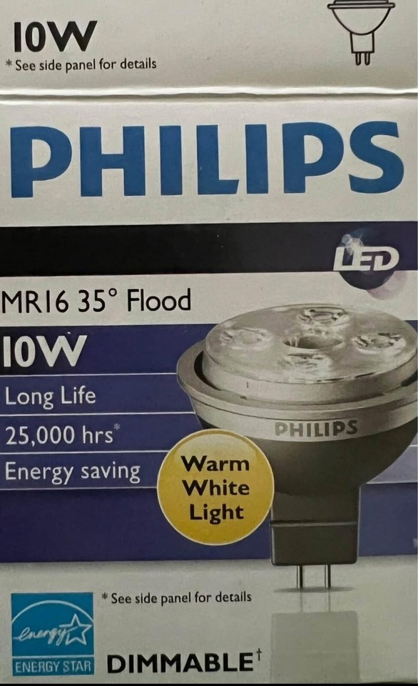 Philips - Box of 10 Pack - MR16 35 Flood Light Bulb -10W - Dimmable- 25 ...
