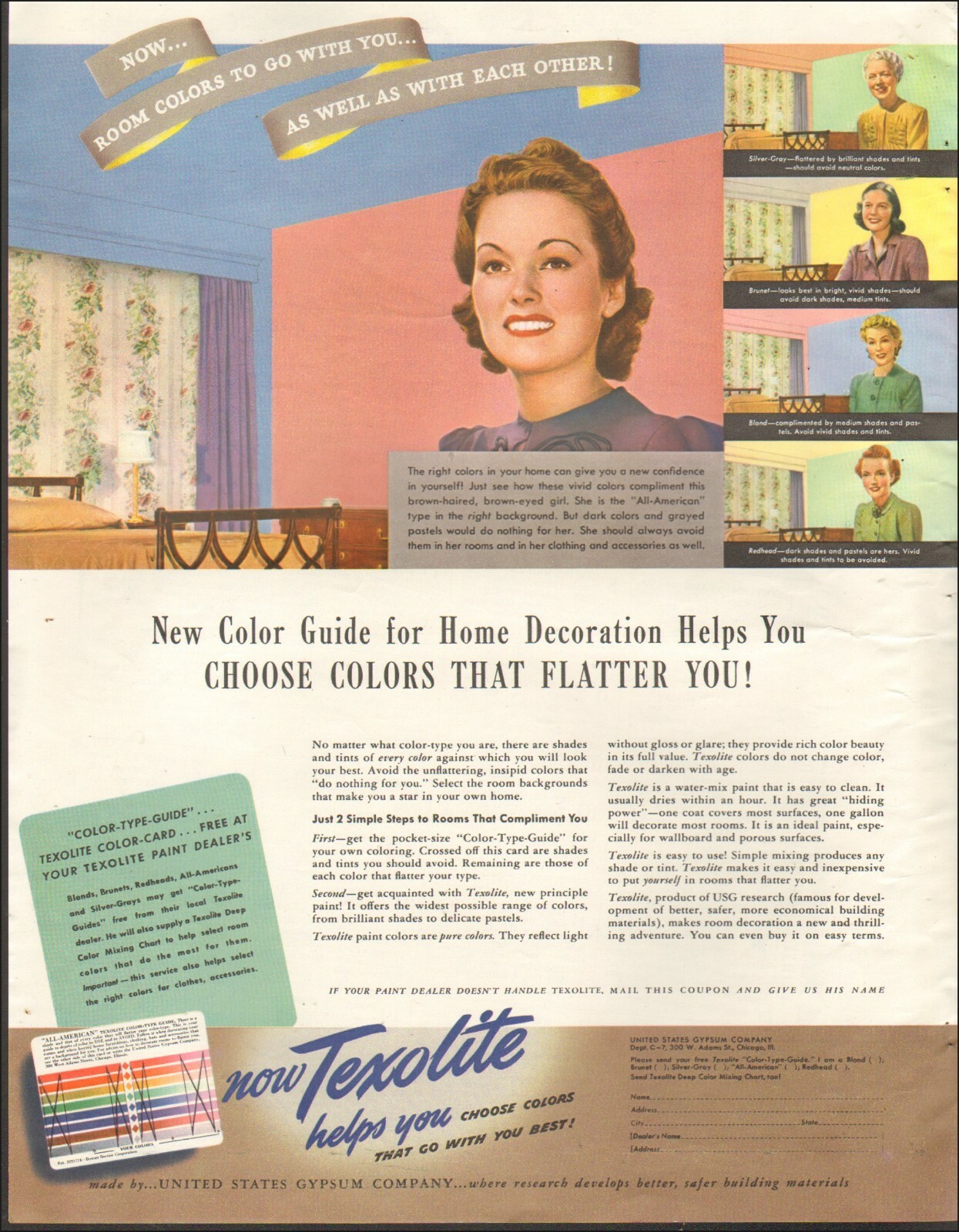 1941 Vintage ad for Texolite Color-Card`Retro Paints United States ...