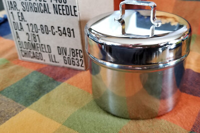 NEW! 1981 Vint USA SURGICAL Needle 3"Jar Stainless Steel Canister ...