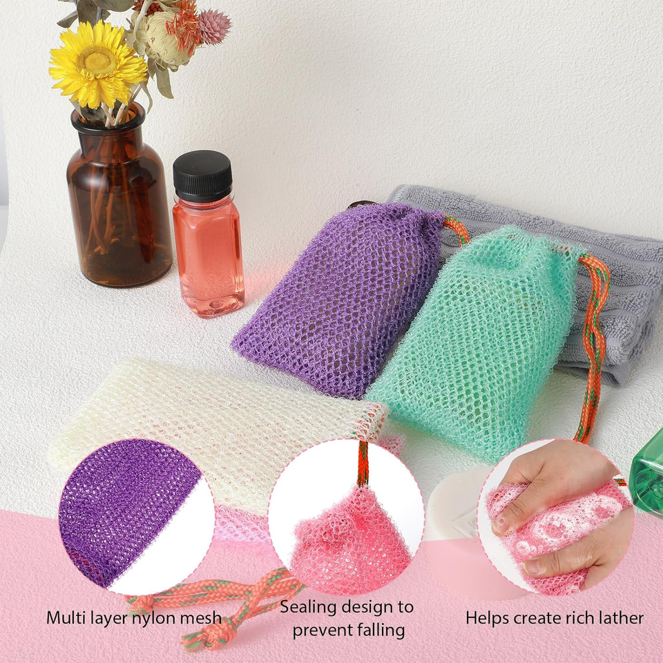 4 Pack Soap Savers, Exfoliating Mesh Soap Pouch, Foam Net Soap Saver ...