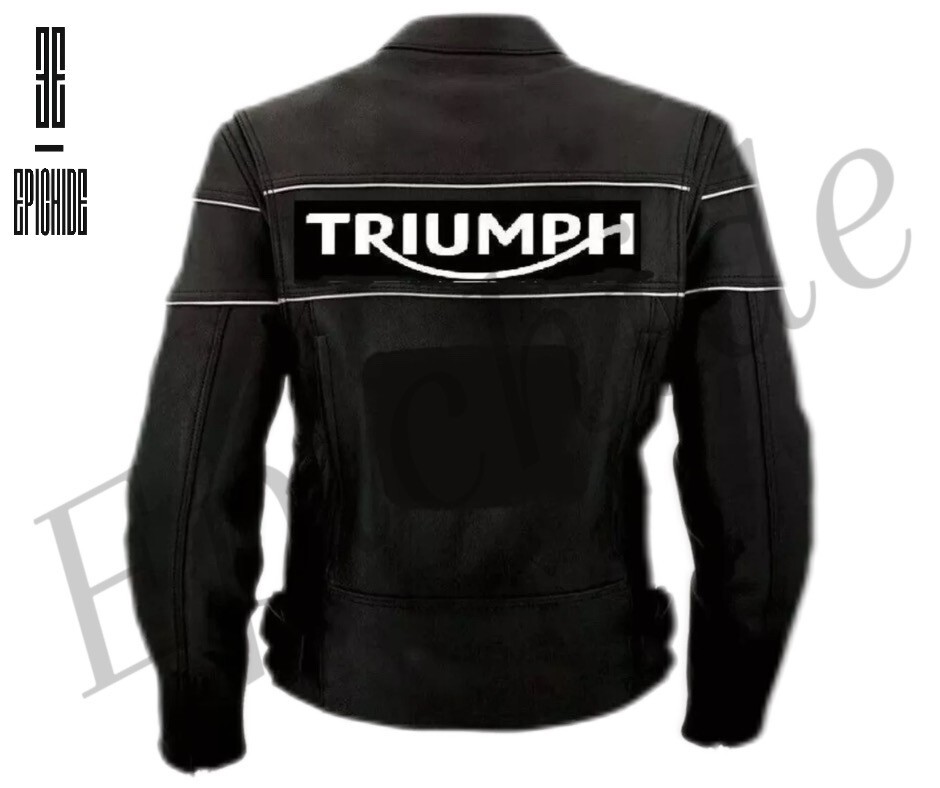 NEW TRIUMPH LEATHER RACING JACKET ARMOR PROTECTED CE APPROVED FOR MENS ...