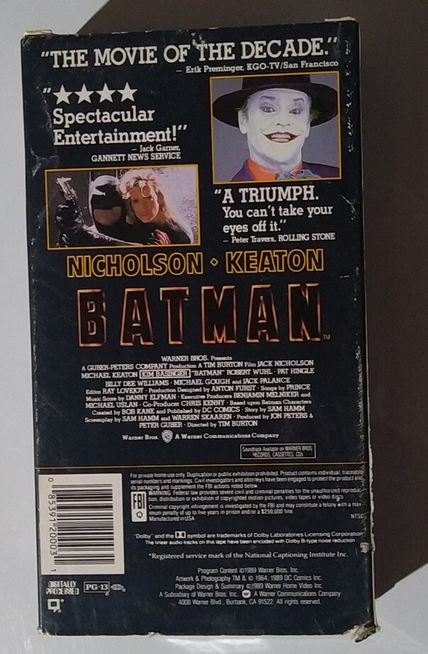 1989 Batman Movie VHS Video Tape- Nicholson/Keaton 85391200031| eBay