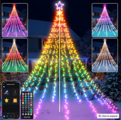 12-ft Flagpole Christmas Tree Pre-lit Programmable RGB Fairy Lights ...