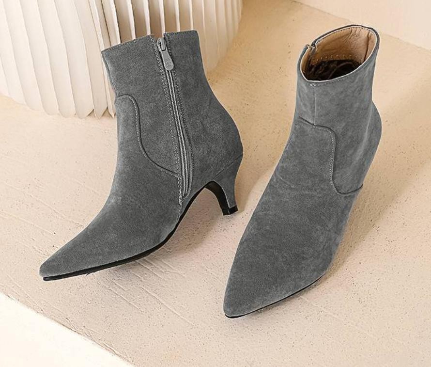 Women's Pointed Toe Outdoor Dress Work Ankle Boots Kitten Heels Faux ...