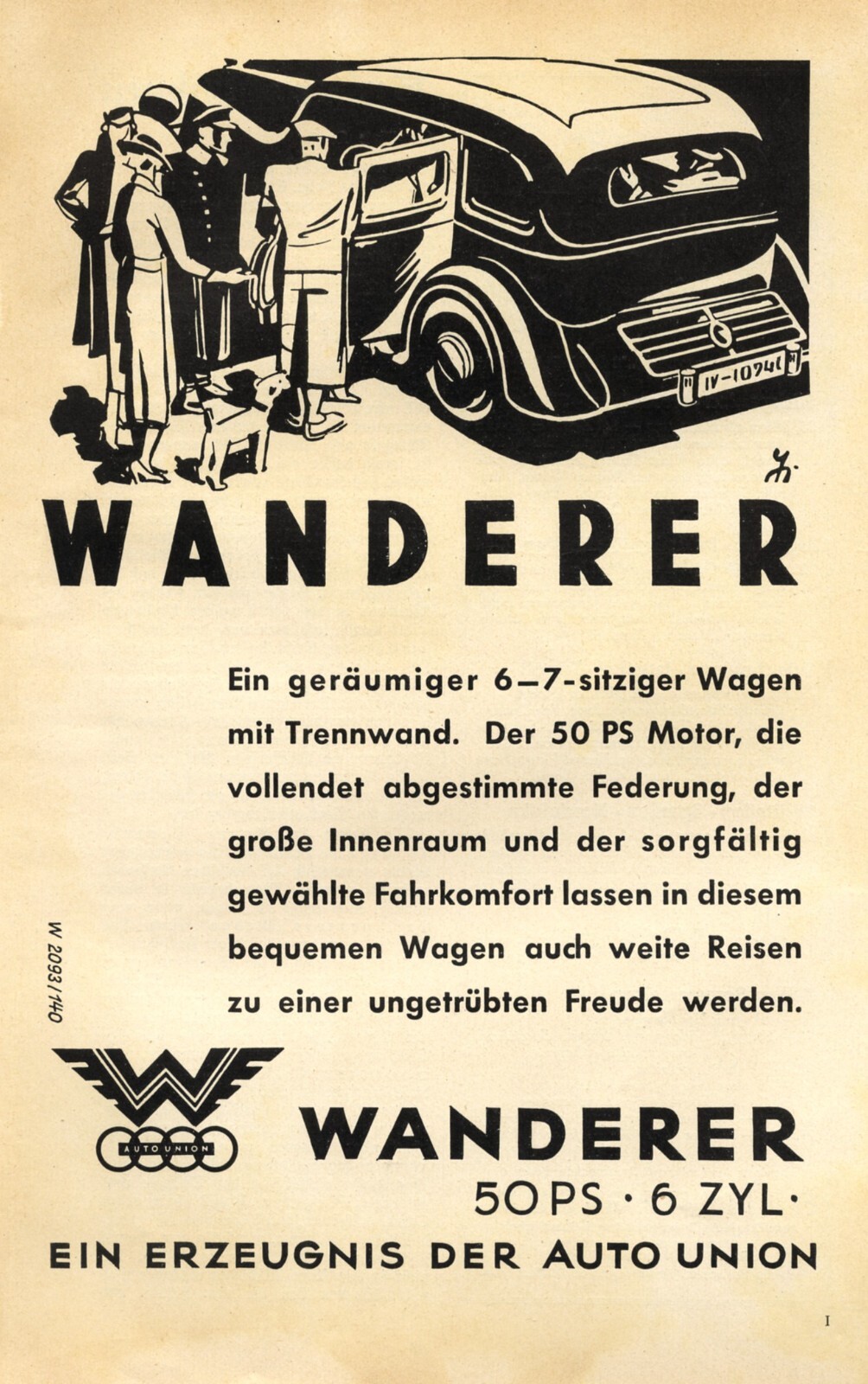 Wanderer Automobiles Germany 1936 ad 50 hp 6 cylinders advertising Auto ...