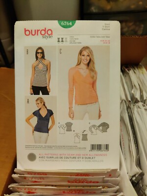 Burda Style Pattern 6764 Ms V-Neck Fitted Tops w/Neckline~Sleeve ...